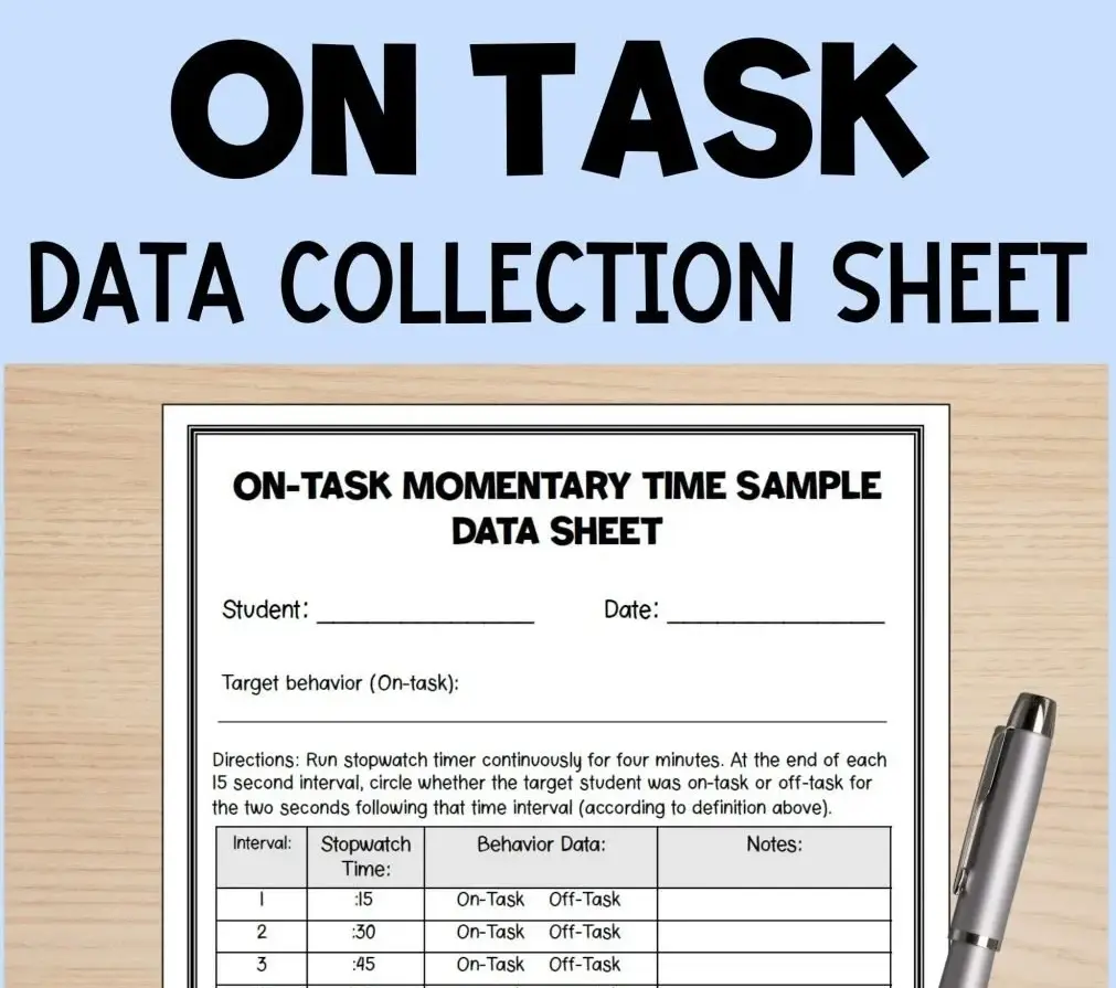 On-Task Behavior Data Sheets In A Special Education Setting